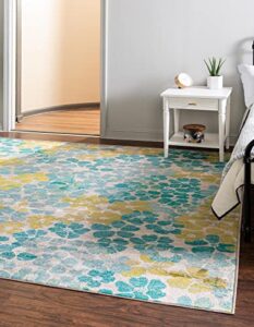 unique loom azalea collection area rug – encore (square 7′ 10″ x 7′ 10″, blue/ivory)