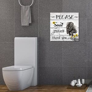 YPY Bathroom Canvas Wall Art Sign: Black White Elephant with Sunflower Picture Poster Wall Decor Funny Bath Room Decoration 12x12 inch