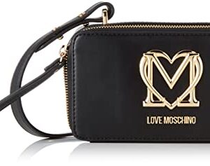 Love Moschino Women's Black Leather Gold Heart Camera Crossbody Handbag