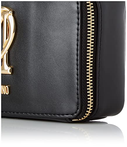 Love Moschino Women's Black Leather Gold Heart Camera Crossbody Handbag