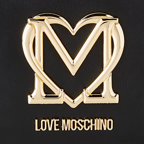 Love Moschino Women's Black Leather Gold Heart Camera Crossbody Handbag