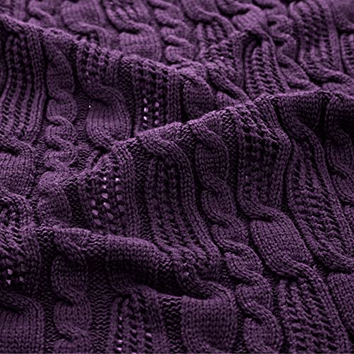 Aormenzy Cable Knit Throw Blankets 50 x 60 Inches, Soft Cozy and Lightweight Knitted Blanket, Machine Washable Acrylic Blanket, Decorative Throw Blanket for Couch Sofa Bed, Dark Purple