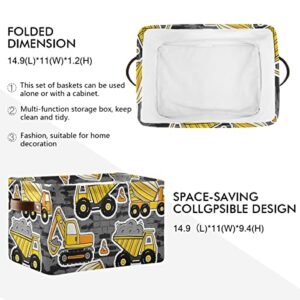 susiyo Storage Baskets for Shelves, Cartoon Construction Trucks Closet Storage Bins for Organizing Shelf Nursery Toys, Decorative Linen Fabric Bins Cubes with PU Handles 1 Pack