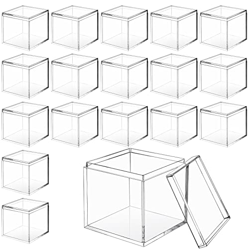 18 Pack Acrylic Boxes Clear Acrylic Cube Small Square Storage Box Acrylic Box with Lid Acrylic Display Box Stackable Small Container Clear Candy Cubes for Candy Jewelry Display (2.2 x 2.2 x 2.2 Inch)