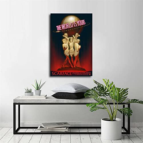 HHGaoArt Scarface The World Is Yours Painting Canvas Art Poster and Wall Art Picture For Living Room Home Decoration Print Unframe (01,16x24 inch)