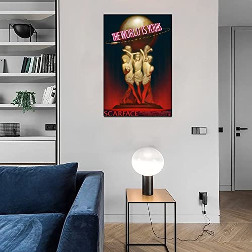 HHGaoArt Scarface The World Is Yours Painting Canvas Art Poster and Wall Art Picture For Living Room Home Decoration Print Unframe (01,16x24 inch)