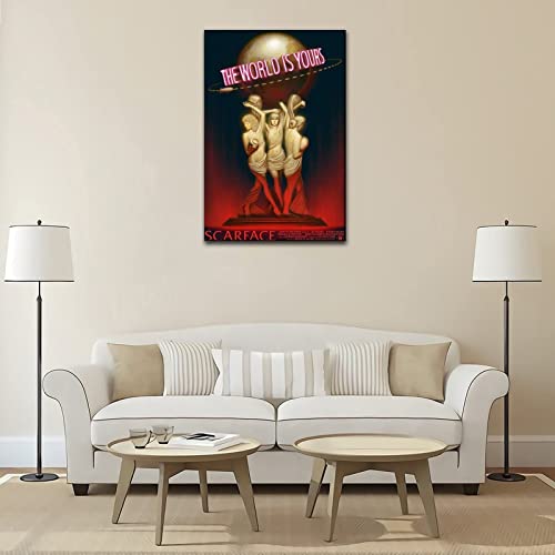 HHGaoArt Scarface The World Is Yours Painting Canvas Art Poster and Wall Art Picture For Living Room Home Decoration Print Unframe (01,16x24 inch)