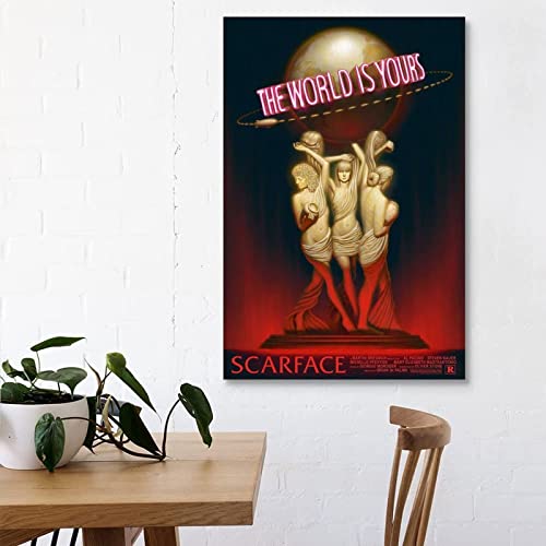 HHGaoArt Scarface The World Is Yours Painting Canvas Art Poster and Wall Art Picture For Living Room Home Decoration Print Unframe (01,16x24 inch)