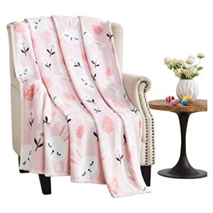 Serafina Home Easter Spring Velvet Fleece Throw Blanket: Spring Bunnies Enjoy Frolicking in The Flowers Fun, Accent for Couch Sofa Chair Bed or Dorm (Spring Bunnies)