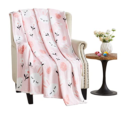 Serafina Home Easter Spring Velvet Fleece Throw Blanket: Spring Bunnies Enjoy Frolicking in The Flowers Fun, Accent for Couch Sofa Chair Bed or Dorm (Spring Bunnies)