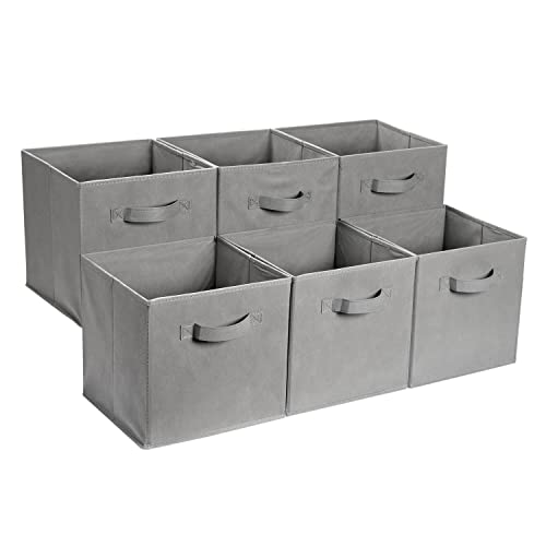 Amazon Basics Collapsible Fabric Storage Cubes Organizer with Handles, 13"x13"x13", Grey - Pack of 6