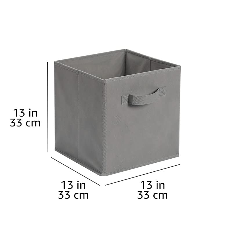 Amazon Basics Collapsible Fabric Storage Cubes Organizer with Handles, 13"x13"x13", Grey - Pack of 6