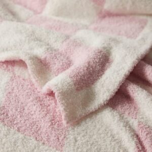 MIDO HOUSE Microfiber Throw Blanket Ultra-Soft Fuzzy Bed Blanket Reversible Knitted Checkerboard Pink Throw Blankets for Couch 52 x 63 inch