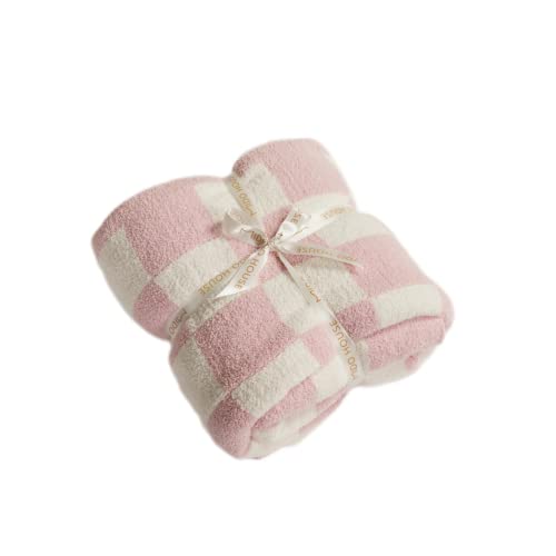 MIDO HOUSE Microfiber Throw Blanket Ultra-Soft Fuzzy Bed Blanket Reversible Knitted Checkerboard Pink Throw Blankets for Couch 52 x 63 inch