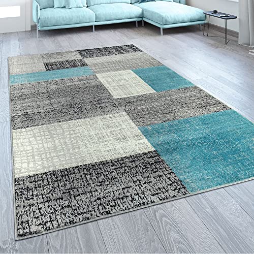 Paco Home Designer Area Rug Modern Checked Pattern Mottled in Light Blue Grey White, Size: 2' x 3'3"