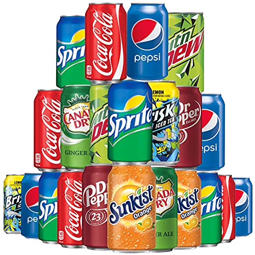 Murai - (Pack of 22) Soda Variety Pack | 8 Multi Flavors Soft Drink Bundle | Assortments of Cola, Pepsi, Sprite, Mountain Dew, Dr. Pepper, Sunkist, Canada Dry Ginger Ale, Brisk Iced Tea | The Beverage Care Package