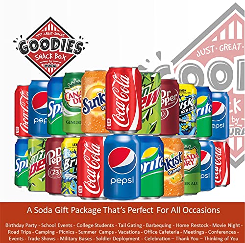 Murai - (Pack of 22) Soda Variety Pack | 8 Multi Flavors Soft Drink Bundle | Assortments of Cola, Pepsi, Sprite, Mountain Dew, Dr. Pepper, Sunkist, Canada Dry Ginger Ale, Brisk Iced Tea | The Beverage Care Package