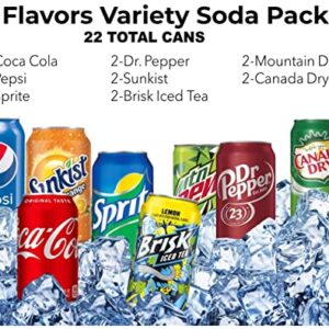 Murai - (Pack of 22) Soda Variety Pack | 8 Multi Flavors Soft Drink Bundle | Assortments of Cola, Pepsi, Sprite, Mountain Dew, Dr. Pepper, Sunkist, Canada Dry Ginger Ale, Brisk Iced Tea | The Beverage Care Package