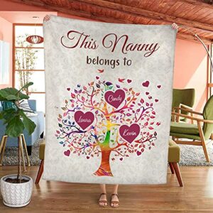 family mug grandma nanny fleece blanket custom grandkids names, personalized grandm heart tree blanket white 30×40 inch, 50×60 inch, 60×80 inch