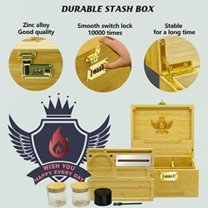 Large Stash Box with Rolling Tray and 5 Accessories,Divider management space,Luxury Gift Set ,Wooden Storage Set with Lock for Storage Items