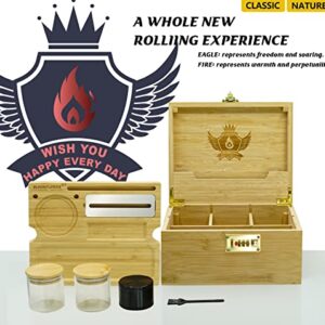 Large Stash Box with Rolling Tray and 5 Accessories,Divider management space,Luxury Gift Set ,Wooden Storage Set with Lock for Storage Items