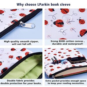 Book Sleeve Ladybug Book Protector , Book Covers for Paperbacks, Washable Fabric, Book Sleeves with Zipper, Medium 11 Inch X 8.7 Inch Book Lover Gifts