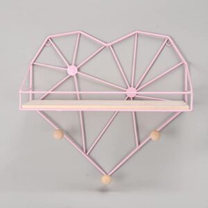 Alipis Floating Shelves Heart Hanging Shelf Wall Decor Metal Wall Art Grid Photo Panel Hanging Display Frames Key Hooks for Room Office Wall Decoration Pink