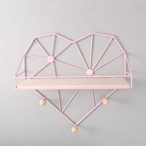 Alipis Floating Shelves Heart Hanging Shelf Wall Decor Metal Wall Art Grid Photo Panel Hanging Display Frames Key Hooks for Room Office Wall Decoration Pink