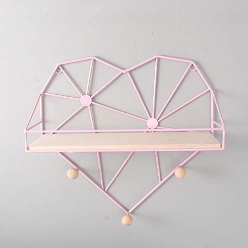 Alipis Floating Shelves Heart Hanging Shelf Wall Decor Metal Wall Art Grid Photo Panel Hanging Display Frames Key Hooks for Room Office Wall Decoration Pink