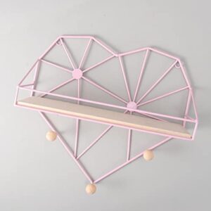 Alipis Floating Shelves Heart Hanging Shelf Wall Decor Metal Wall Art Grid Photo Panel Hanging Display Frames Key Hooks for Room Office Wall Decoration Pink