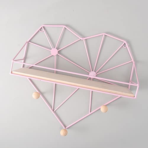 Alipis Floating Shelves Heart Hanging Shelf Wall Decor Metal Wall Art Grid Photo Panel Hanging Display Frames Key Hooks for Room Office Wall Decoration Pink