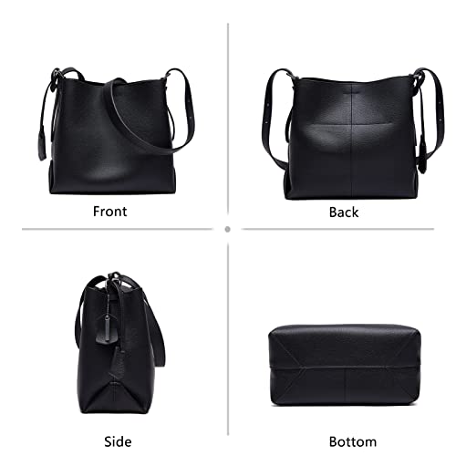 Hobo Bags for Women, Black Leather Shoulder Purse Ladies Designer Crossbody Bucket Handbags