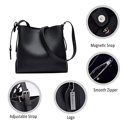 Hobo Bags for Women, Black Leather Shoulder Purse Ladies Designer Crossbody Bucket Handbags