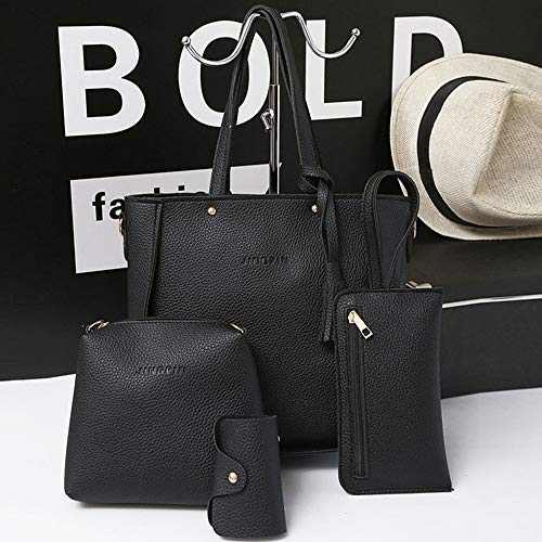 Handbags for Women 4pcs 2022 Fashion Tote Bags Shoulder Bag Wallet Card Holder Set Bag Handle Satchel Purse for Women, Gold