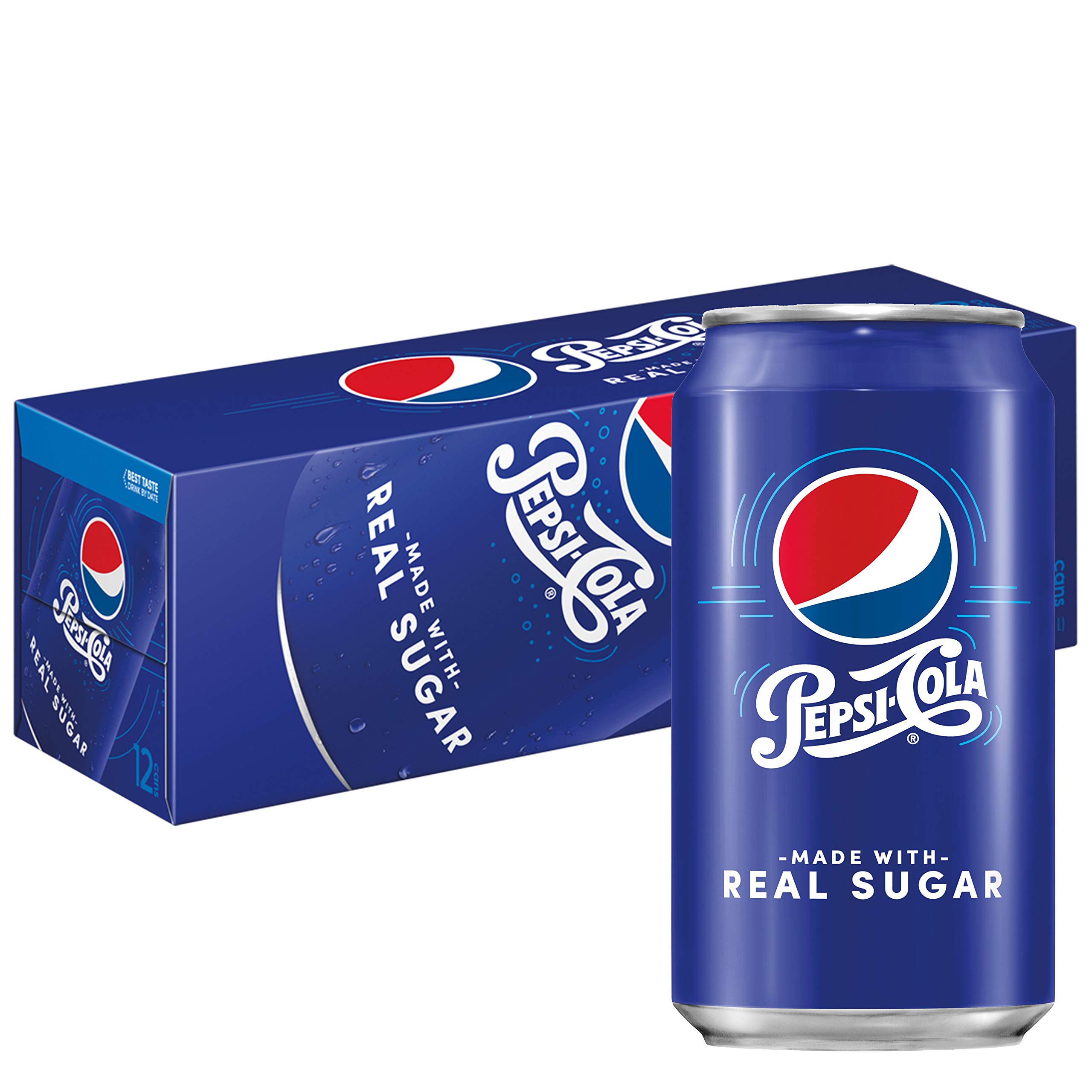 Pepsi Made With Real Sugar Cola Soda Pop, 12oz Cans (12 Pack)