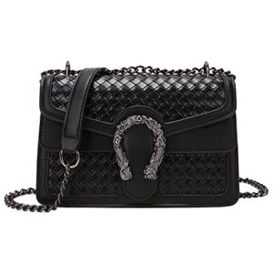 movefad women crossbody shoulder bag trendy weave leather square tote metal chain satchel wallet handbag