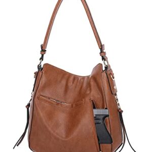 Concealed Carry Hobo Bag Crossbody Purse Shoulder Bag Hand Bag Wallet Studded Faux Leather Women Tote Bag (Brown)