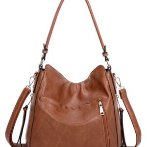 Concealed Carry Hobo Bag Crossbody Purse Shoulder Bag Hand Bag Wallet Studded Faux Leather Women Tote Bag (Brown)