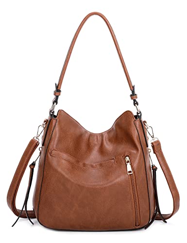 Concealed Carry Hobo Bag Crossbody Purse Shoulder Bag Hand Bag Wallet Studded Faux Leather Women Tote Bag (Brown)