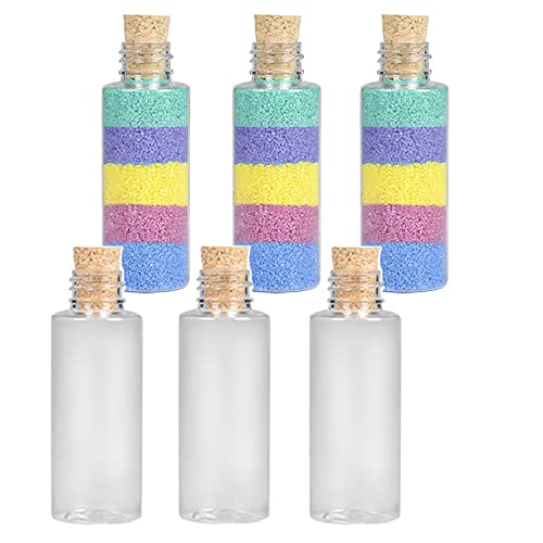 Clear Plastic Sand Art Bottles with Cork Stoppers, 2 Oz Cork Bottle, Plastic Jars with Cork, Mini Vial Potion Bottles for DIY Arts & Crafts, Party Favors, Wish & Message in a Bottle (6-Pack)