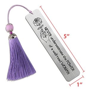 DYJYBMY Never Underestimate The Power of A Well Read Woman, Metal Bookmark, Engraved Bookmark, Teacher Gift, Book Club Gift for Women Men Book Lover Friends Librarian