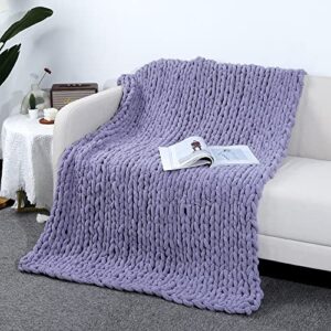 Queenshin Luxury Chenille Chunky Knitted Throw,Christmas 1000 GMS Large Cable Knit Soft Fluffy Blanket for Sofa Couch Bed 50 * 60 inch, Grey