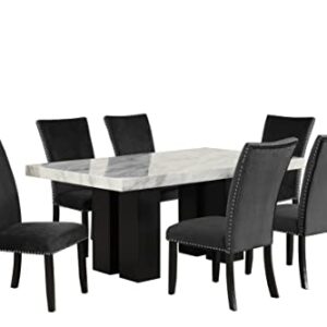 Melpomene Premium 7-Piece Dining Table Set with One 70" L Faux Marble Dining Rectangular Table and 6 Upholstered-Seat Chairs for 6, for Dining Room and Living Room Furniture (Classic Black)