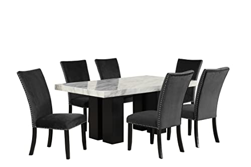 Melpomene Premium 7-Piece Dining Table Set with One 70" L Faux Marble Dining Rectangular Table and 6 Upholstered-Seat Chairs for 6, for Dining Room and Living Room Furniture (Classic Black)