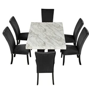 Melpomene Premium 7-Piece Dining Table Set with One 70" L Faux Marble Dining Rectangular Table and 6 Upholstered-Seat Chairs for 6, for Dining Room and Living Room Furniture (Classic Black)