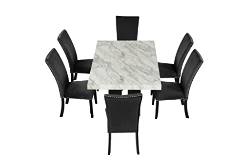 Melpomene Premium 7-Piece Dining Table Set with One 70" L Faux Marble Dining Rectangular Table and 6 Upholstered-Seat Chairs for 6, for Dining Room and Living Room Furniture (Classic Black)