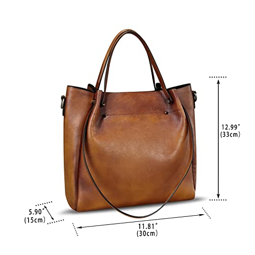 Genuine Leather Handbags for Women Satchel Purses Vintage Handmade Shoulder Bag Top Handle Handbag Totes (Brown)