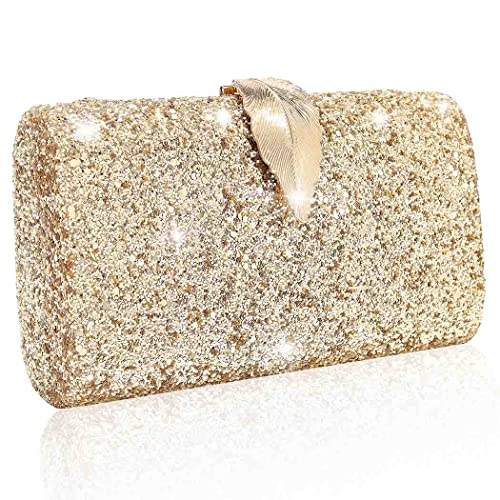 Yokawe Women's Glitter Evening Bag Bling Clutch Purses Crossbody Bags Wedding Party Prom Cocktail Handbags (Gold)