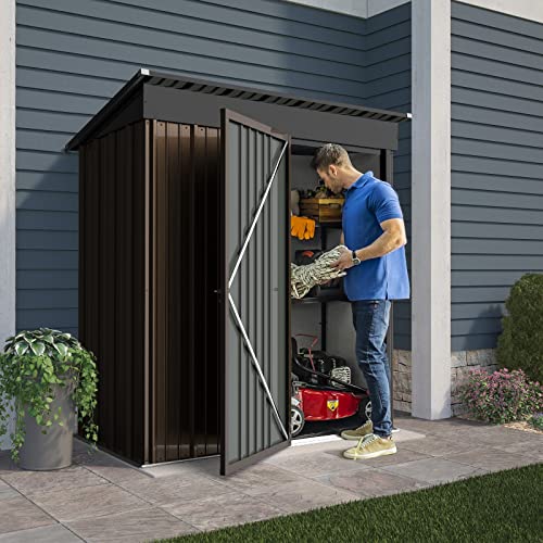 LEMBERI 5x3 FT Outdoor Storage Shed,Tool Garden Metal Sheds with Lockable Door,Outside Waterproof Galvanized Steel Storage House for Backyard Garden, Patio, Lawn