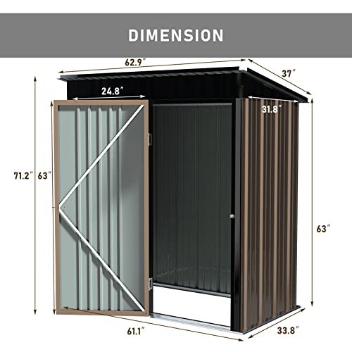 LEMBERI 5x3 FT Outdoor Storage Shed,Tool Garden Metal Sheds with Lockable Door,Outside Waterproof Galvanized Steel Storage House for Backyard Garden, Patio, Lawn